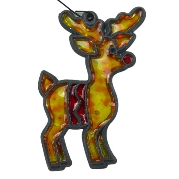 Holiday | Vintage Christmas Stained Glass Look Rudolf Reindeer Holiday ...
